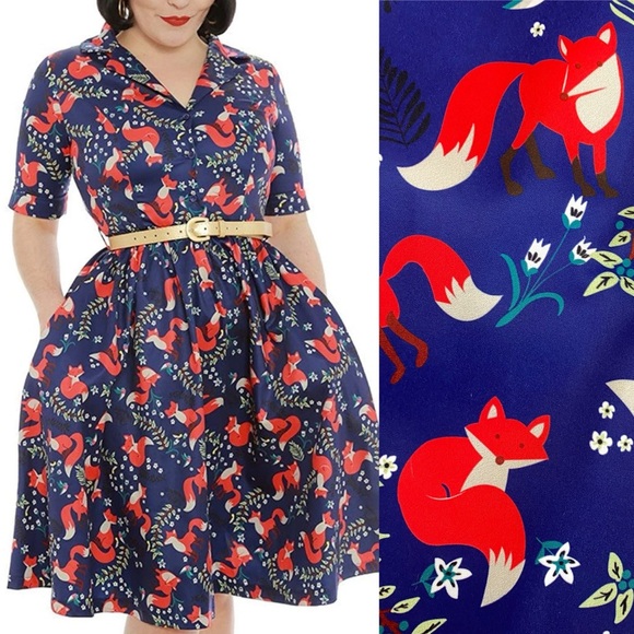 Lindy Bop | Dresses | Lindy Bop Bletchley Indigo Fox Novelty Print ...